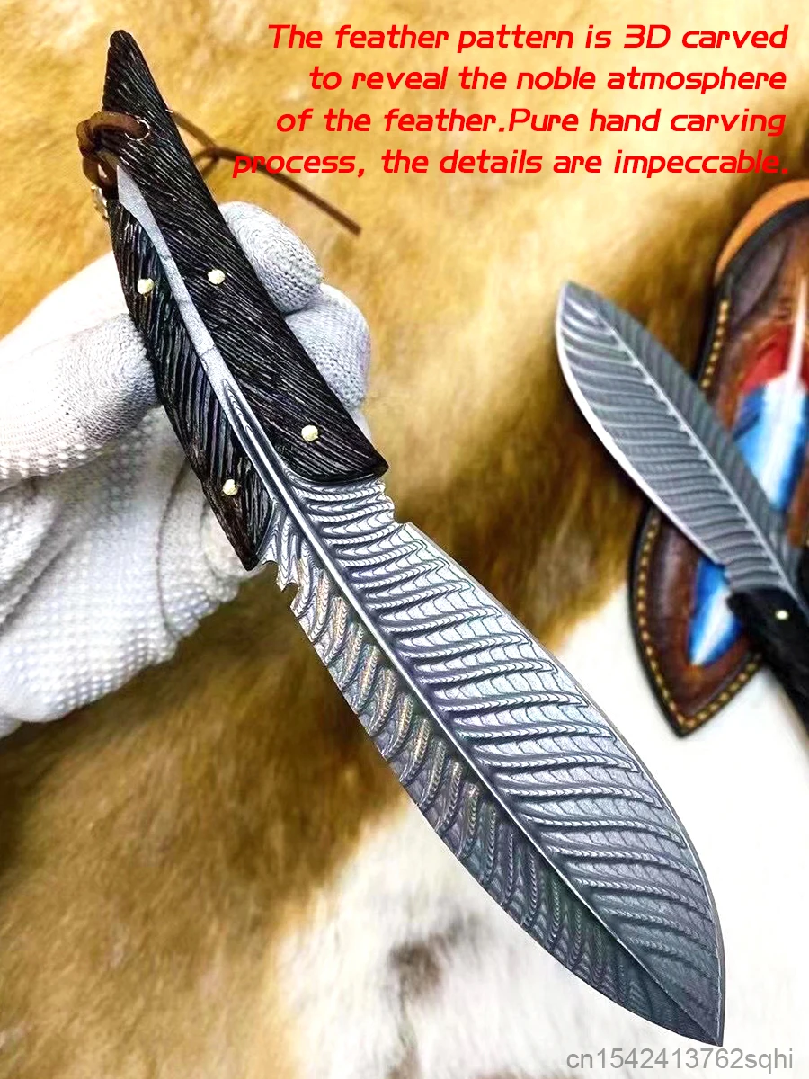 Damascus-pattern-steel-outdoor-straight-knife-high-end-gift-collection-knife-Ebony-handle-a ...