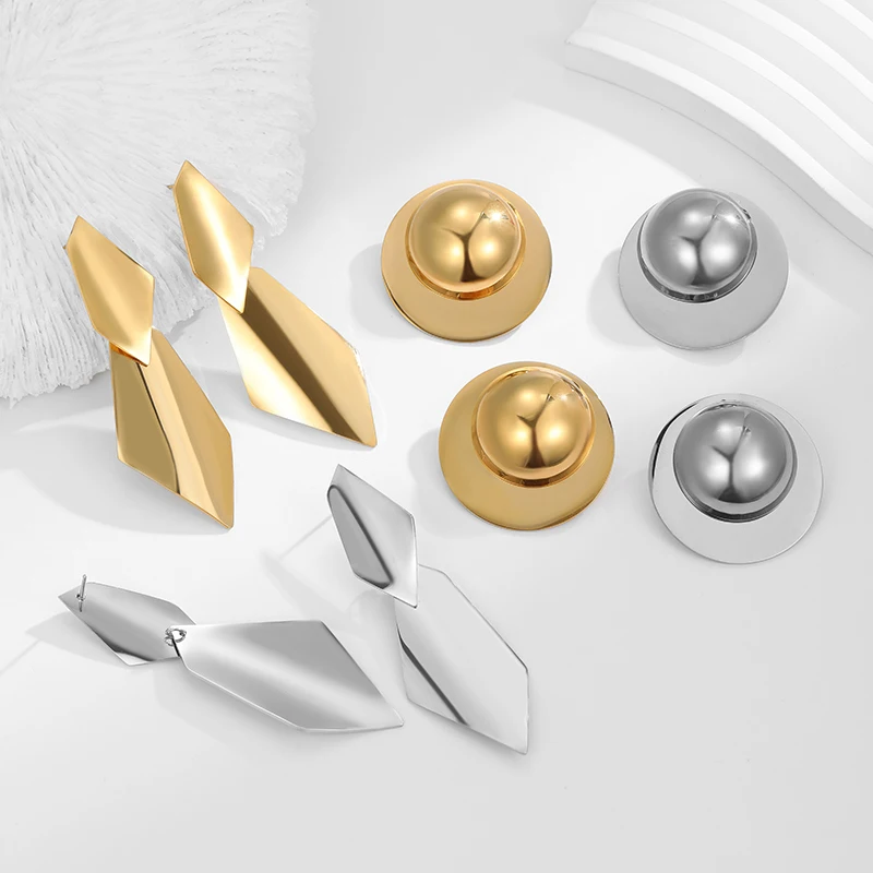 Loe| Round Metal Earrings 316L Stainless Steel Smooth Trendy Jewelry ...