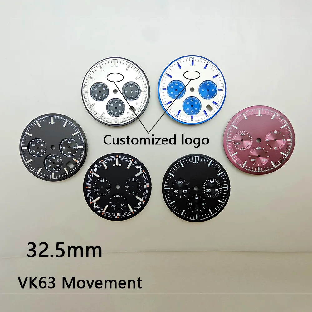 32-5mm-Dial-VK63-Dial-Watch-Dial-Green-Glow-Custom-Logo-Text-Suitable ...