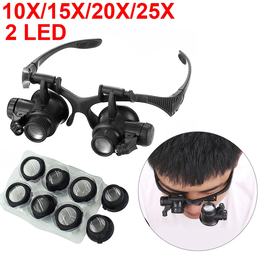 Lupa-profesional-con-dos-luces-LED-10X-15X-20X-25X-gafas-de-doble-ojo ...