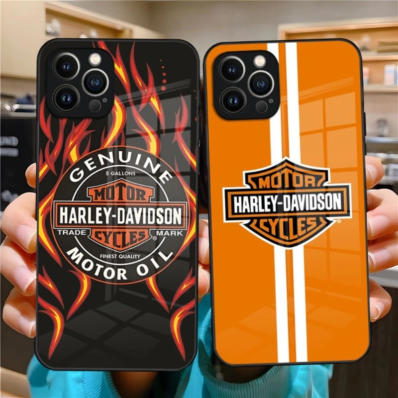 Motorcycle Harleys Davidsons Phone Case Luxury Design Glass For IPhone ...
