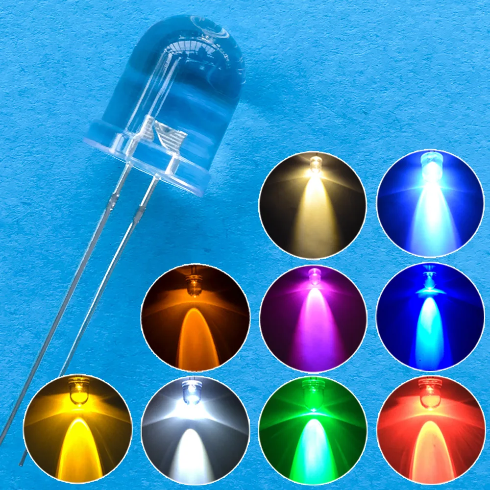 50pcs 10mm Round Top Ultra Super Bright Emitting Diode Led White Red ...