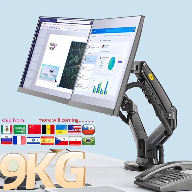 nb NEW F160 gas spring 10"-27" double monitor desktop stand Holder 2 ...