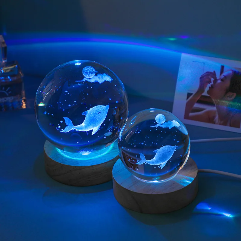 3D Interior Carved Crystal Ball with Seven Colored Luminous Base Glass ...