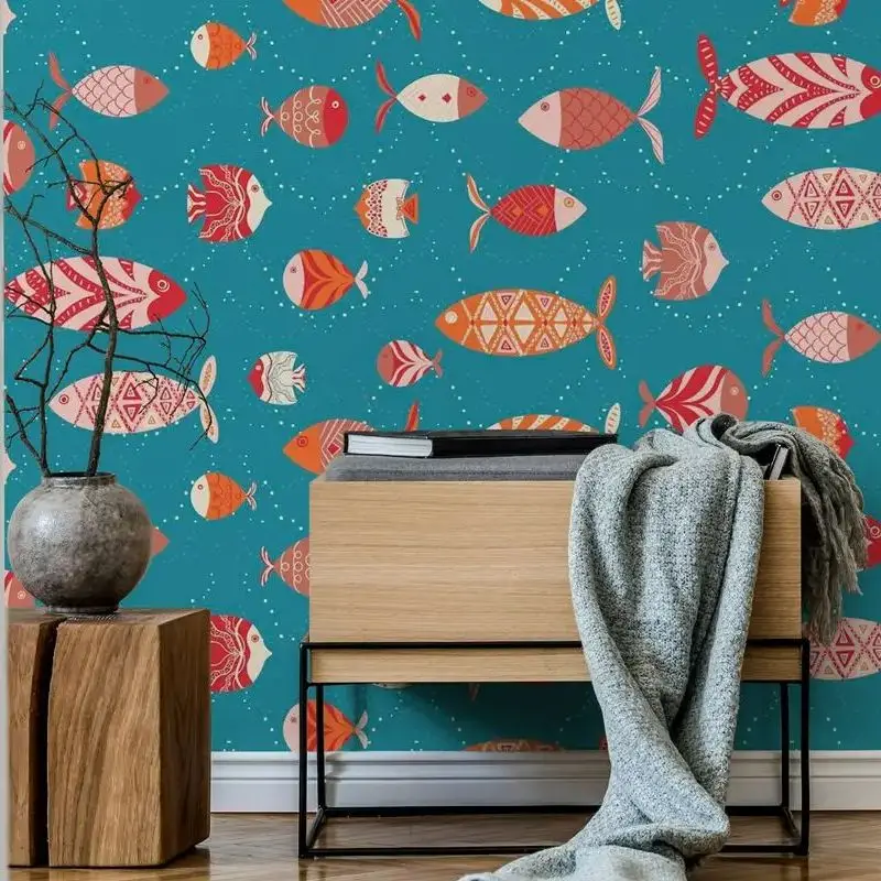 Fish-Adrift-Wallpaper-Peel-and-Stick-Seafish-On-Blue-Wall-Paper ...