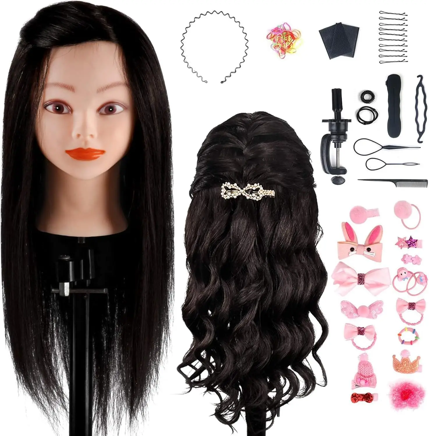 18 Inch 100% Real Human Hair Styling Mannequin Doll with Clamp Stand ...
