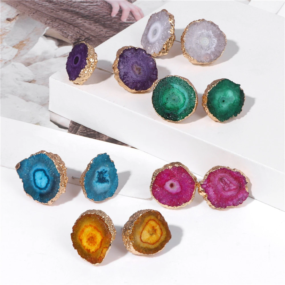 Irregular Ear Studs Women's Natural Druzy Agates Crystal Earrings ...