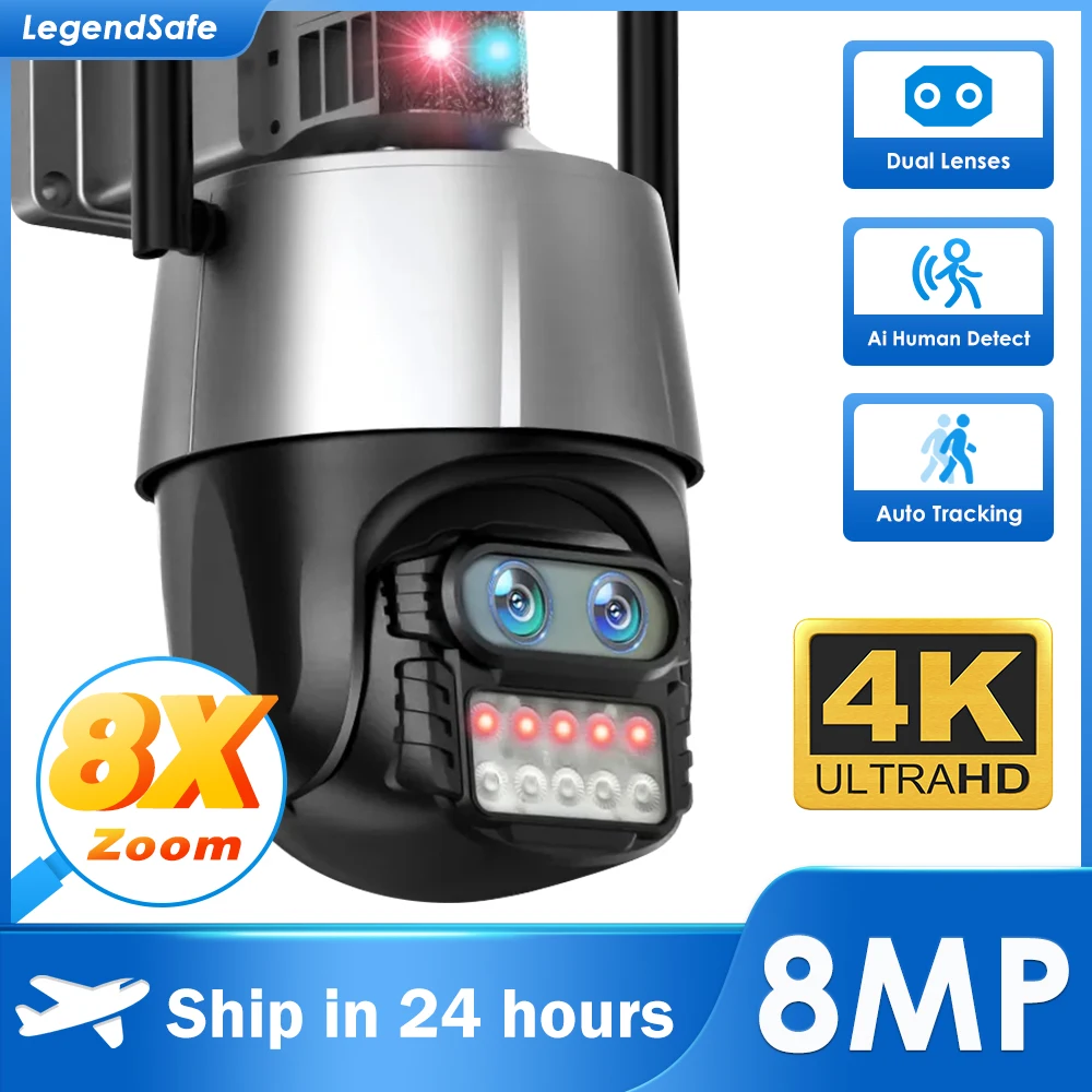 4K 8MP 8X Zoom PTZ Câmera Wifi ao ar livre Câmera Dual Lens Speed Dome ...