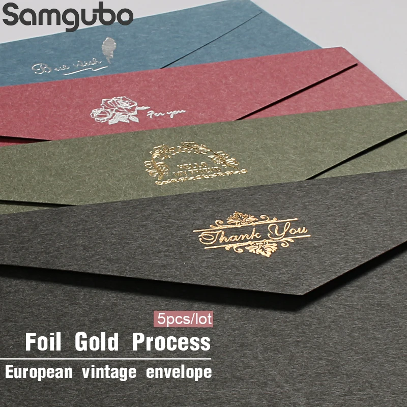 5pcs/lot Vintage Gold Envelopes For Invitations Kraft Paper Gift Card ...