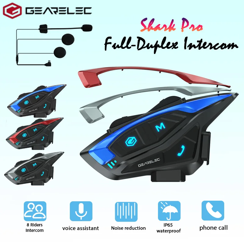 GEARELEC-Shark-Pro-Bluetooth-5-1-Motorcycle-Helmet-Intercom-8-Riders ...