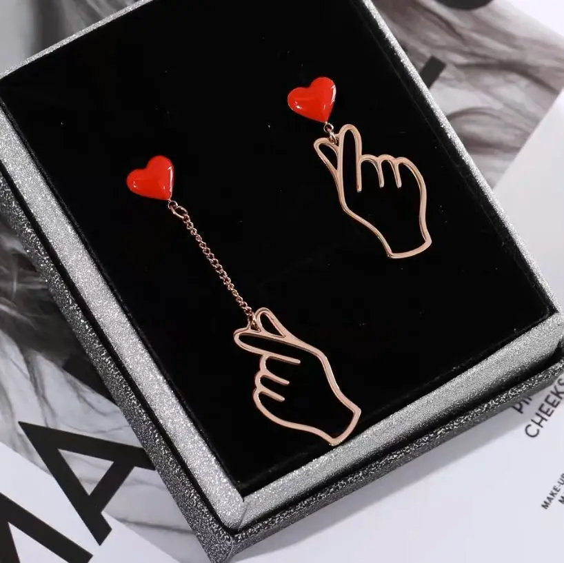 Trendy Korean Finger Heart Earring for Women Love Hand Gesture ...