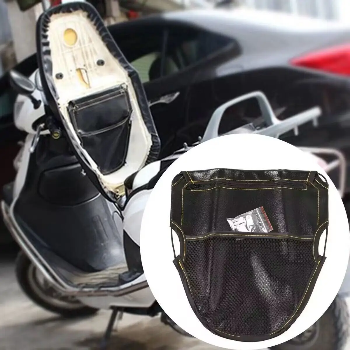 Motorcycle Under Seat Bag PU Leather Motorcycle Scooter Under Seat ...