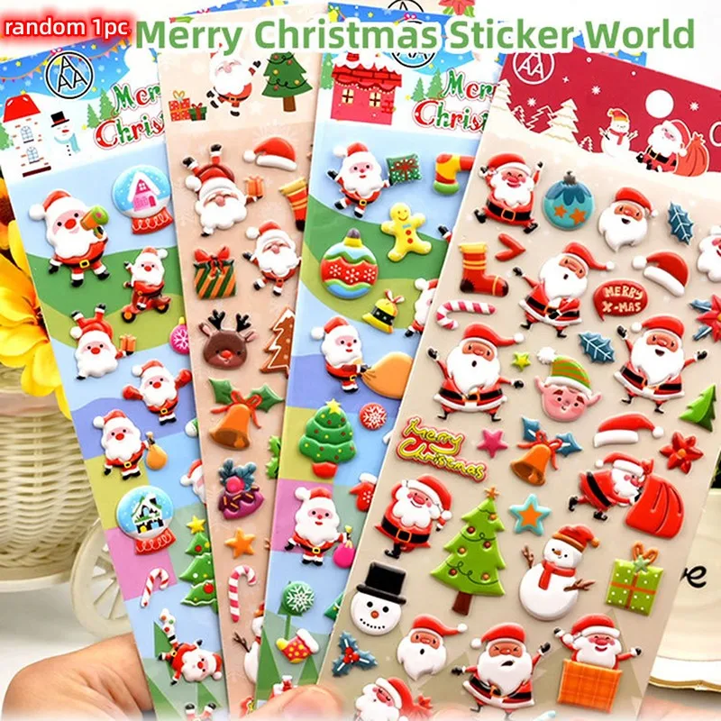 1-Sheet-Christmas-3D-Puffy-Bulk-Stickers-Cartoon-Santa-Claus-Sticker ...