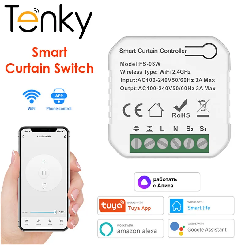 TENKY WiFi Smart Curtain Switch For Roller Shutter Blind Motor Rolling ...