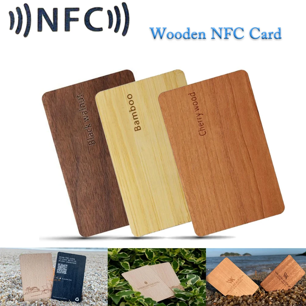 5pieces Bamboo Wooden Blank Nfc Card 13.56mhz Nfc213 Uid Chip ...