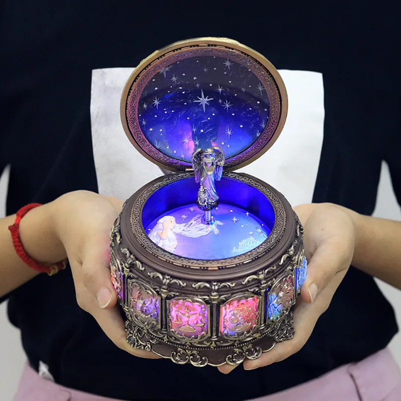 Luminous Rotating Treasure Box12Constellations Vintage Resin Music Box ...
