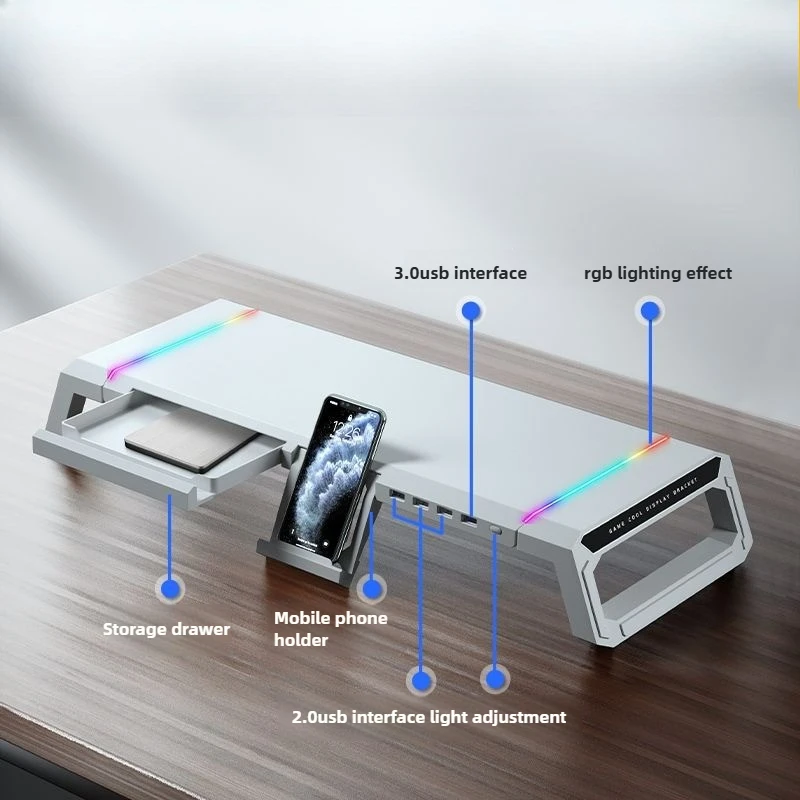 Computer Monitor Stand Riser with RGB Lights and USB3.0 port, Ergonomic ...