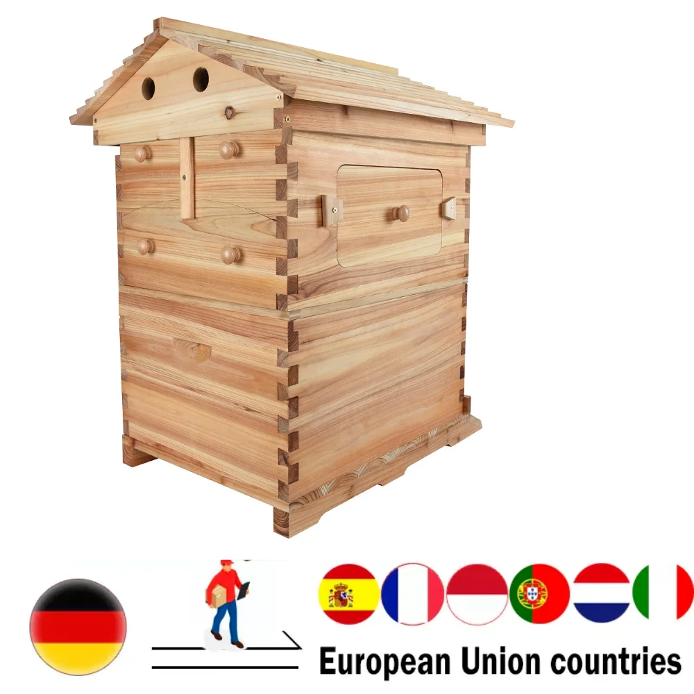 Automatic-Wooden-Bee-Hive-House-with-7-Nest-Wooden-Bees-Box-Beekeeping ...
