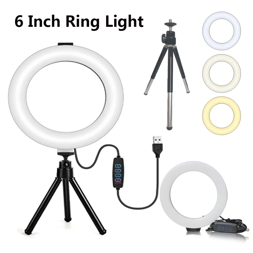 6 inch Ring Light Usb Charge Selfie Led Desktop Video Lamp Dimmable ...