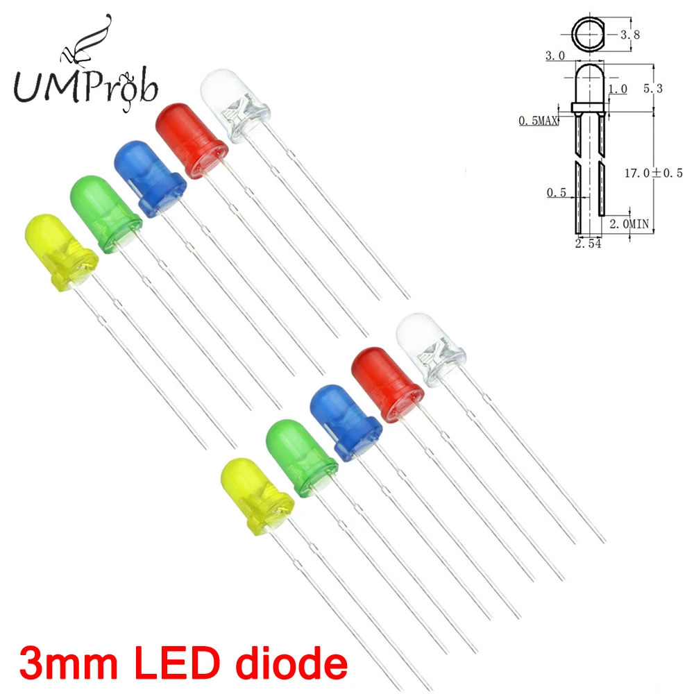 100PCS-lot-3mm-Led-Diodes-Round-F3-LED-Ultra-Bright-White-Green-Yellow ...