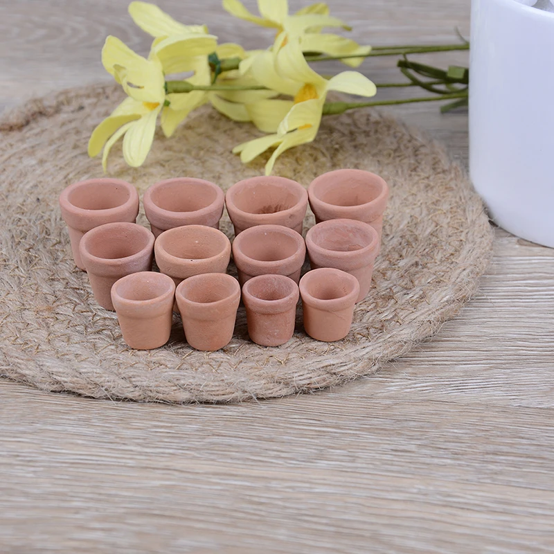 12Pcs Miniature Flower Pots Handmade Red Clay 1/12 Scale Dollhouse ...