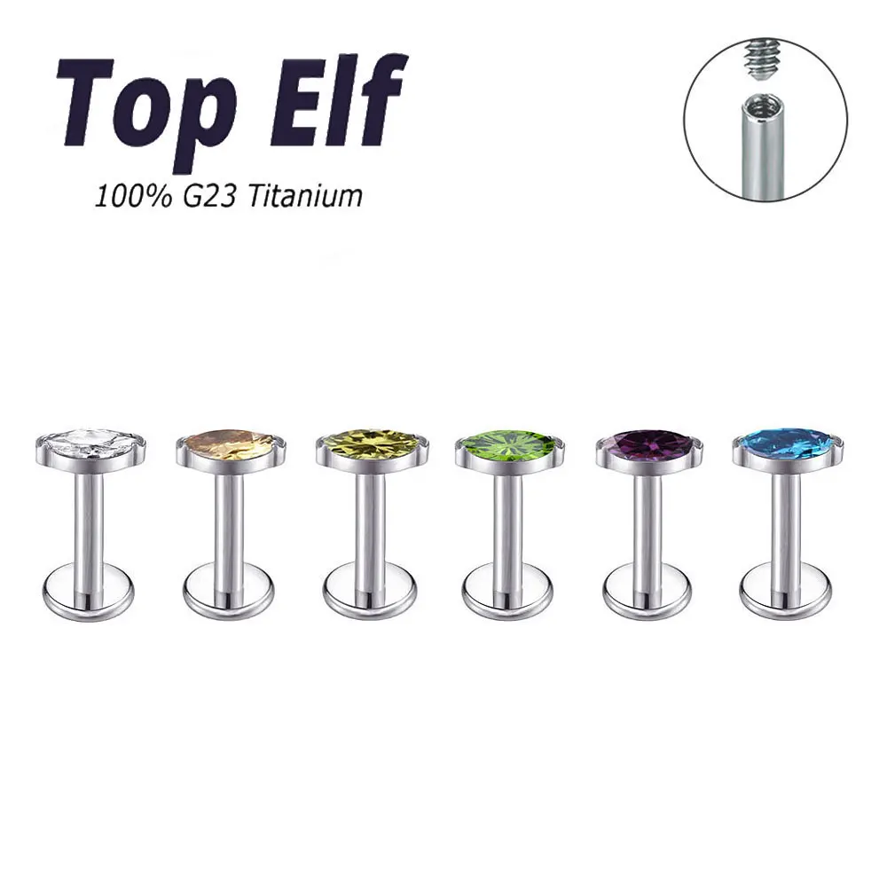 G23 ASTM F135 Titanium Labret Piercing Lip Ring 16G F136 Internal Threaded Nose Stud Earring ...