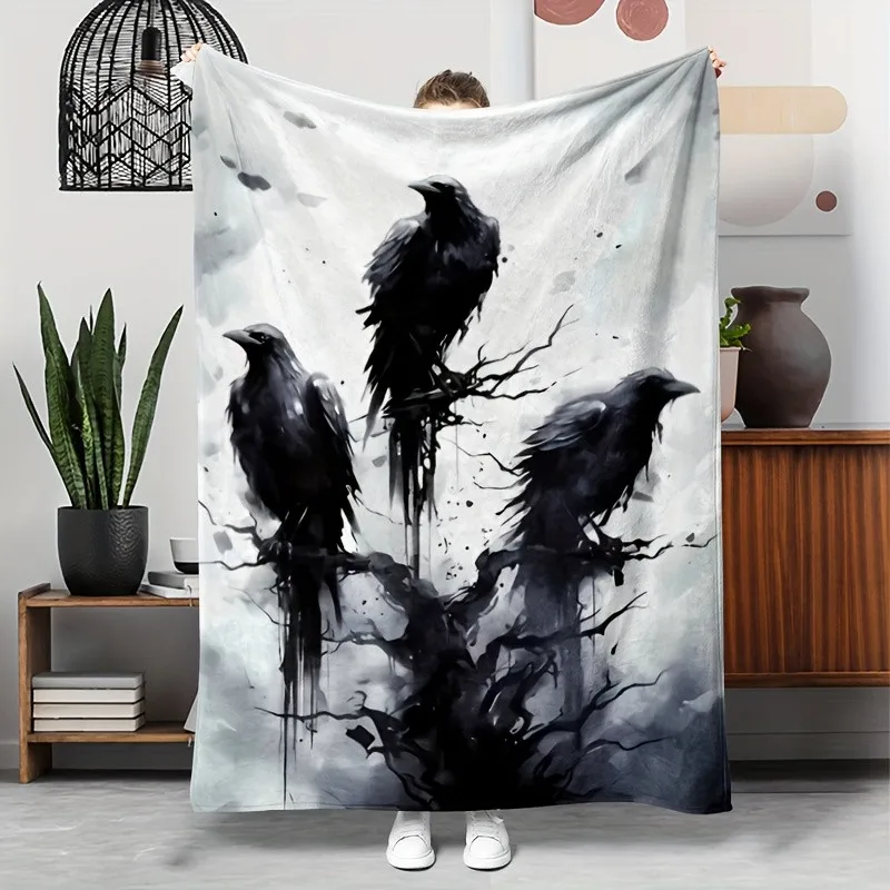 Gothic Crow Blanket - Soft Flannel Bedspread Throw - AliExpress 15