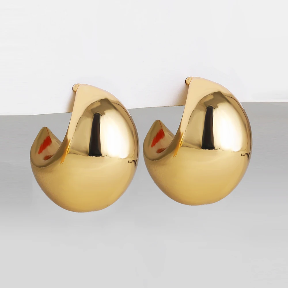 New-Gold-Color-Round-Chunky-Earrings-for-Women-Lightweight-Smooth-Metal ...