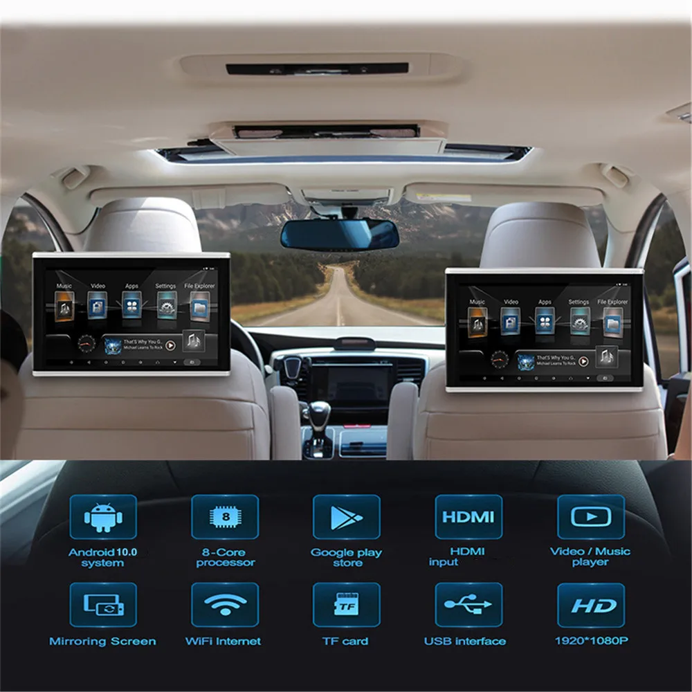 13-3-Inch-Universal-Car-Headrest-Rear-Monitor-Android-12-0-4K-Video ...