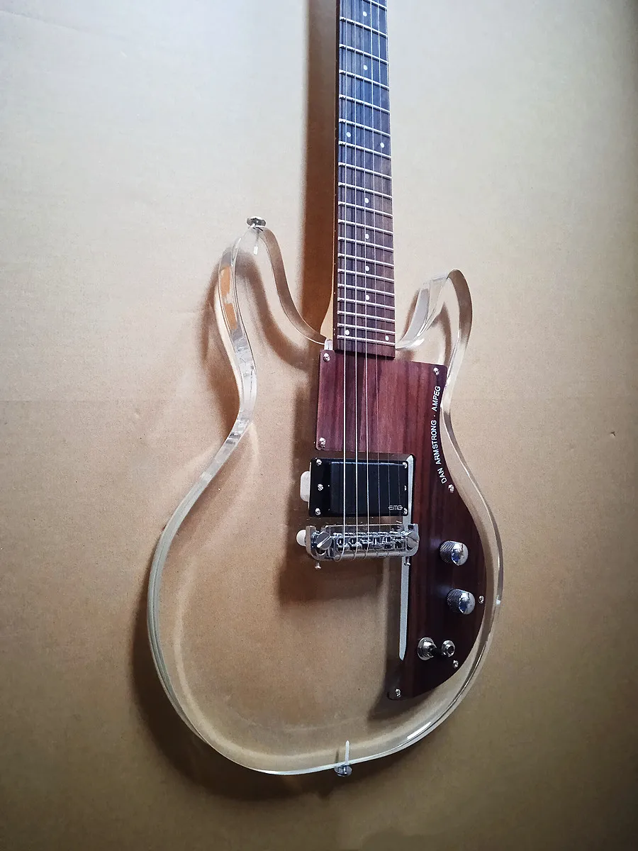 Electric-Guitar-6-string-clear-acrylic-body-maple-neck-rosewood ...