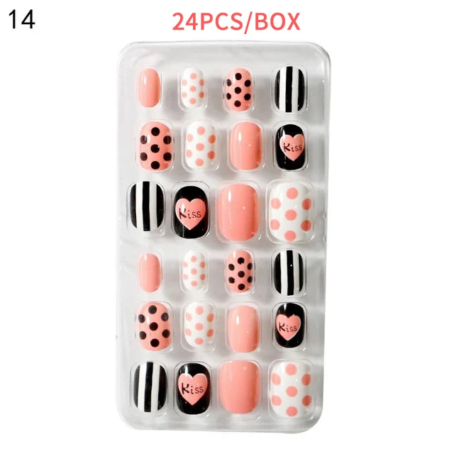24/48/72Pcs Children Cartoon Candy Fake Nails Full Coverage Self ...