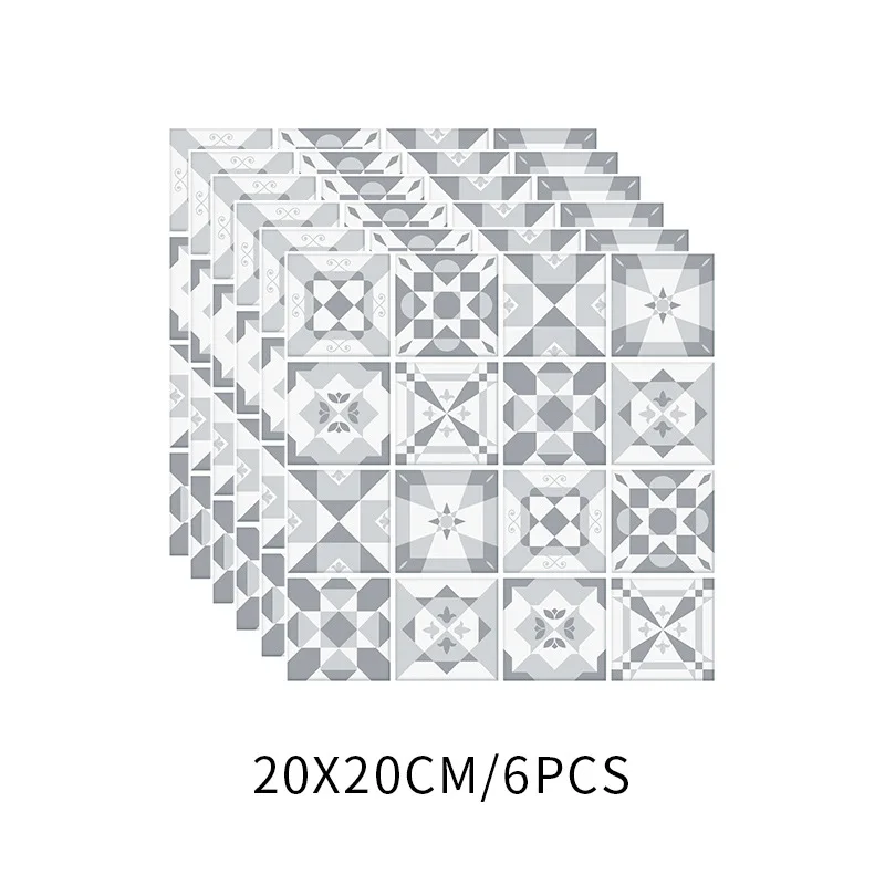 6Pcs-20x20CM-Grey-Pattern-Tile-Eenovation-Paste-Wall-Floor-Kitchen ...