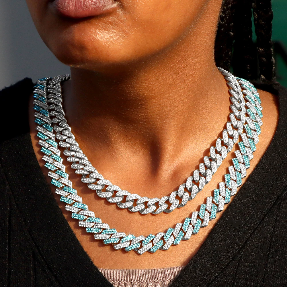 Bling-Iced-Out-Blue-Cuban-Link-Chain-Necklace-for-Women-Hip-Hop-Luxury ...
