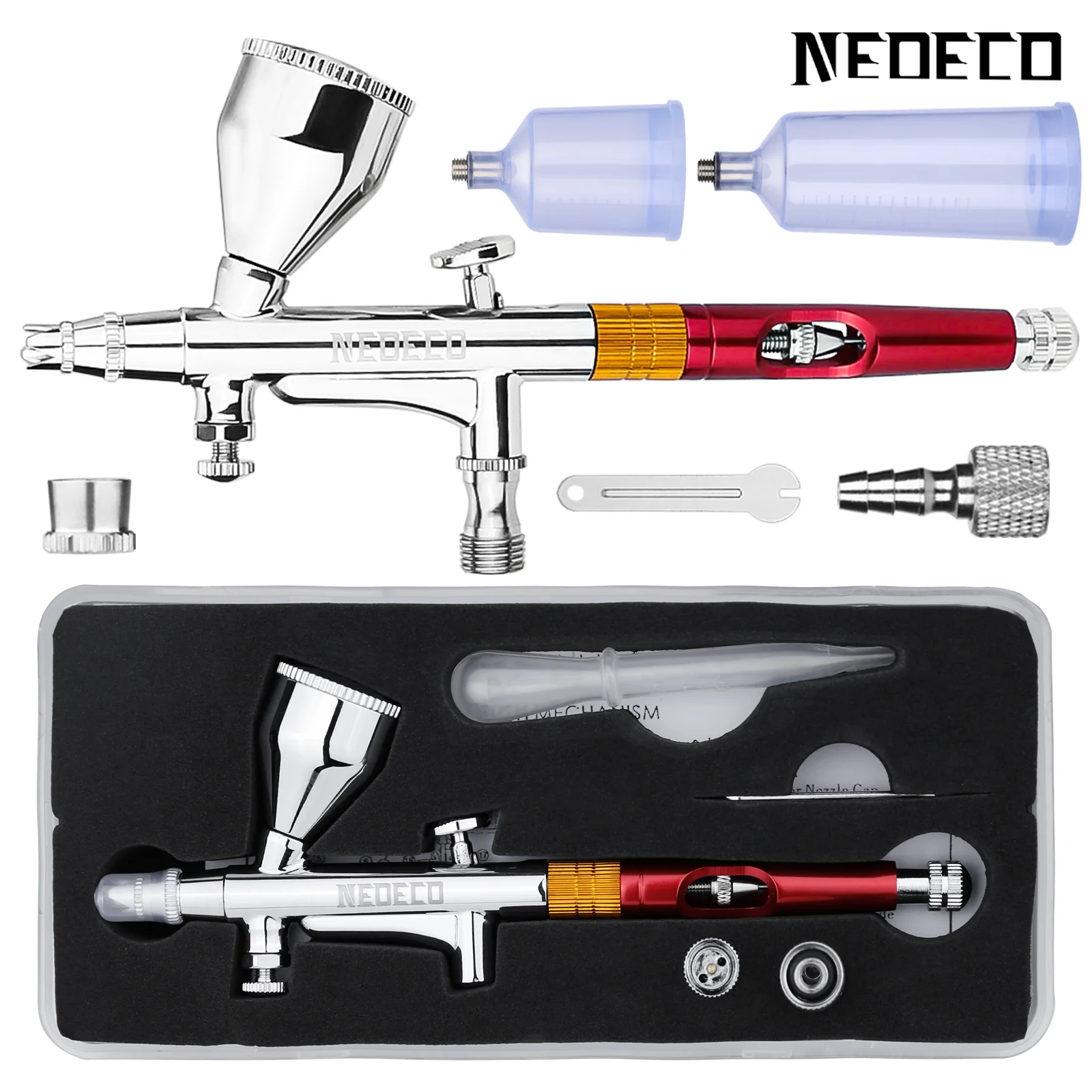 NEOECO NCT-208K Dual Action Airbrush 9cc 1/3 oz Fluid Cups with 20cc ...