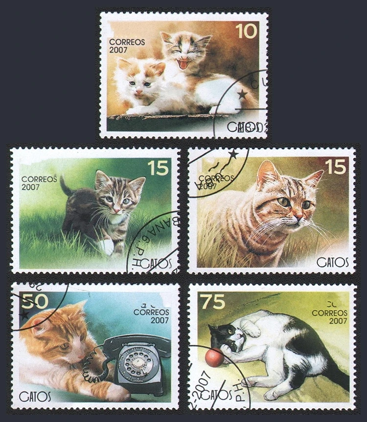 5Pcs-Set-Caribbean-Post-Stamps-2007-Cute-Cats-Marked-Postage-Stamps-for ...