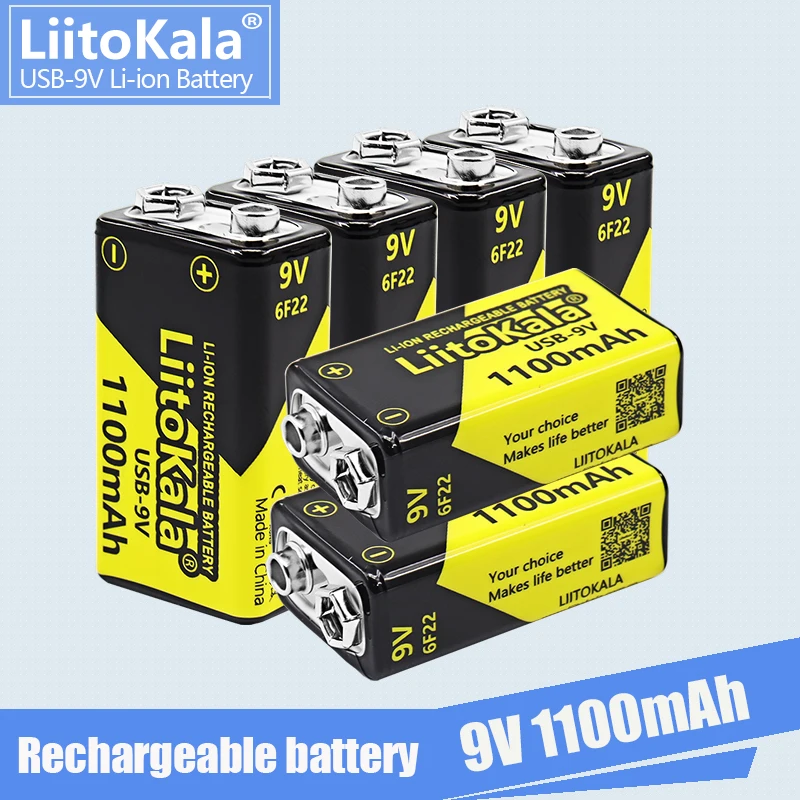 6PCS-LiitoKala-9V-1100mah-lithium-ion-rechargeable-battery-type-C-USB ...