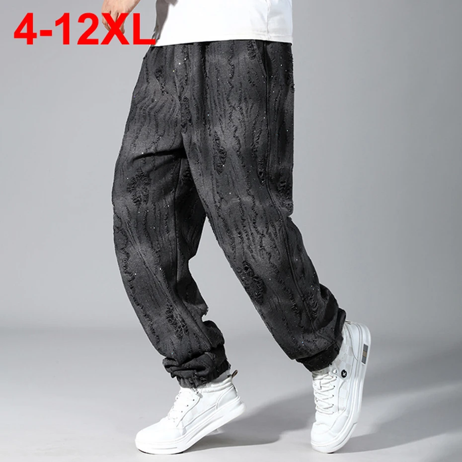 12XL Men Pants Ripped Vintage Sweatpants Wide Leg Loose Joggers 11XL ...