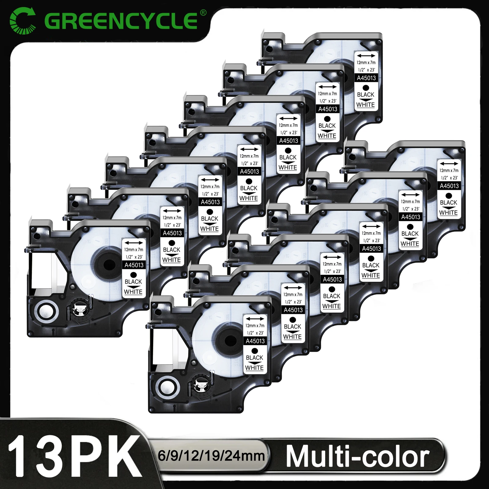 13PK-6-9-12mm-Labels-for-Dymo-D1-Tape-45013-45010-45803-Black-on-White ...