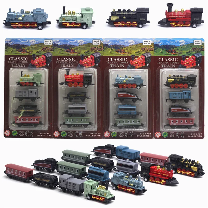 Classic-Alloy-Locomotive-Steam-Train-Pull-Back-Model-4-Pieces-Set-Retro ...