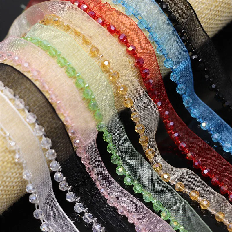 1Yard-New-Yarn-Belt-Crystal-Beaded-Webbing-Nailed-Lace-Trim-Handmade ...