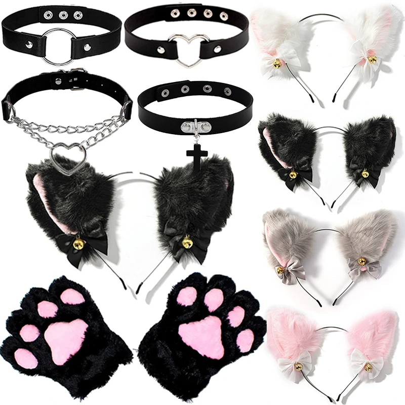 1 Set Cute Cat Ear Hair Wear Claw Gloves Girls Anime Cosplay Costume ...