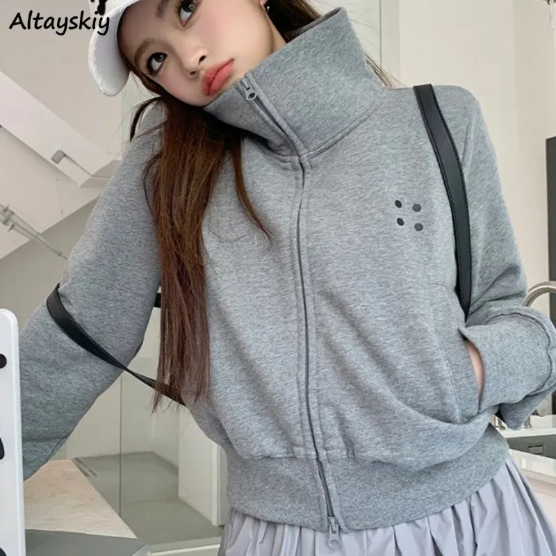 Turtleneck-Jackets-for-Women-Solid-Zipper-Design-Chic-Korean-Style ...