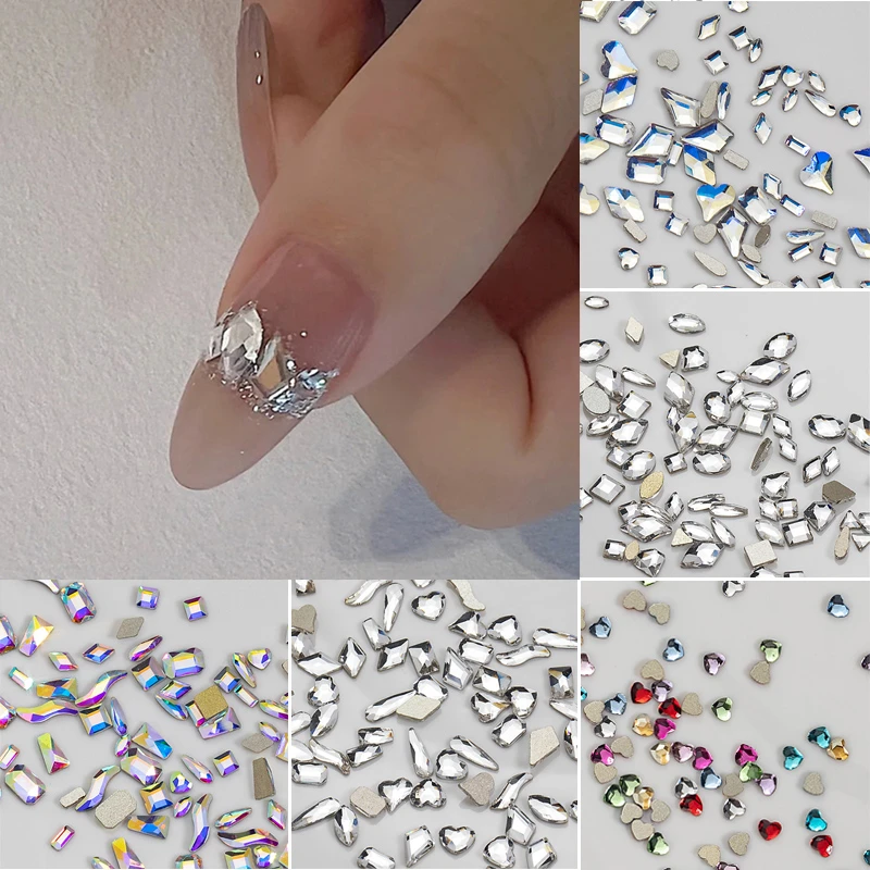 100pcs Mixed Crystal AB Nail Art Rhinestones Flatback rhiney Glass Nail ...