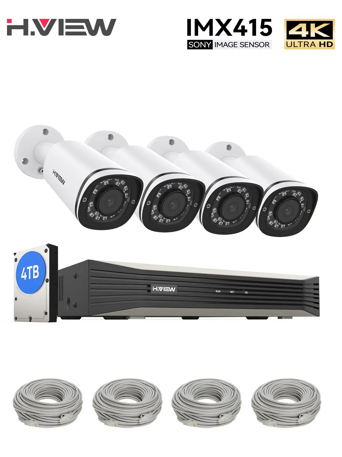 H.View 4K Ultra HD Poe IP Camera Set 8CH CCTV Security Cameras System ...