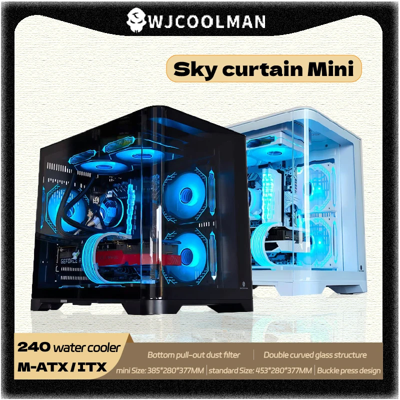 WJCOOLMAN Sky curtain Mini PC case Hyperboloid glass sea view room MATX ...
