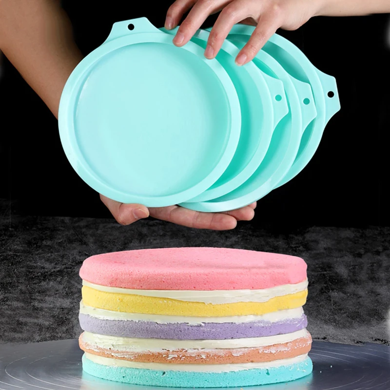 1PC 4PCS Silicone Round Rainbow Cake Baking Pans, Non-Stick Cake Layer ...