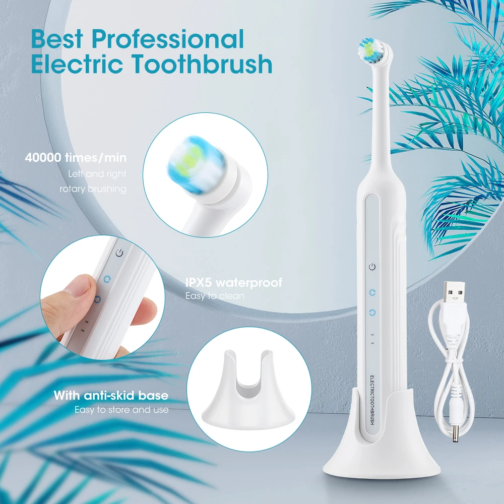 USB Rechargeable Electric Toothbrush 360 Degree Rotation Sonic Tooth ...