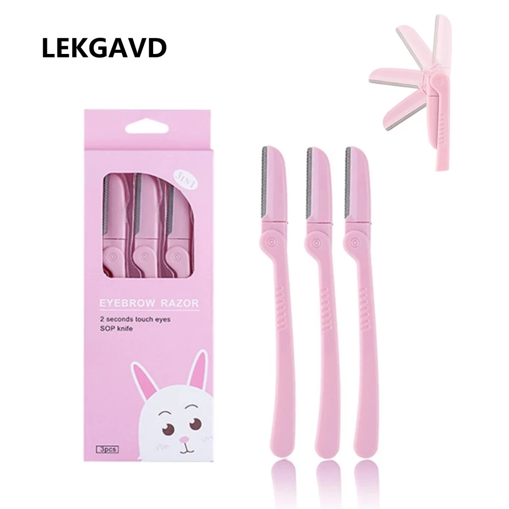 3pcs Pink Foldable Eyebrow Trimmer Face Hair Razors Blade Hair Removal ...