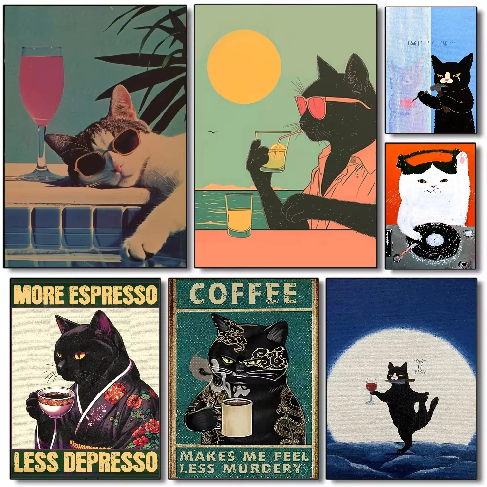 Funny restaurants cafe Cat Slogan Poster HD art canvas painting home ...