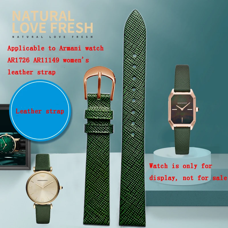 14mmDark-Green-Genuine-Leather-Watch-Strap-for-Armani-Watch-Band ...